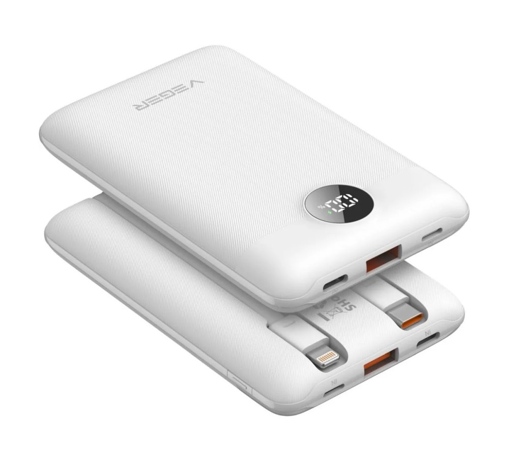 Veger C11 Powerbank – 10000 mAh – eingebaute Kabel, LED-Lade